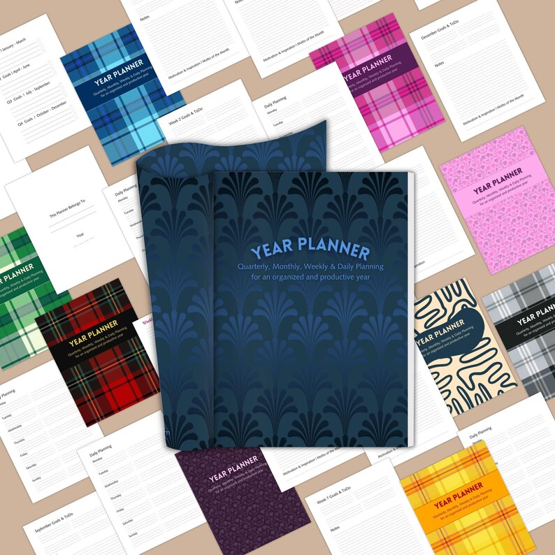 Year Planner Printable PDF KDP Insert Quarterly Monthly Weekly and ...