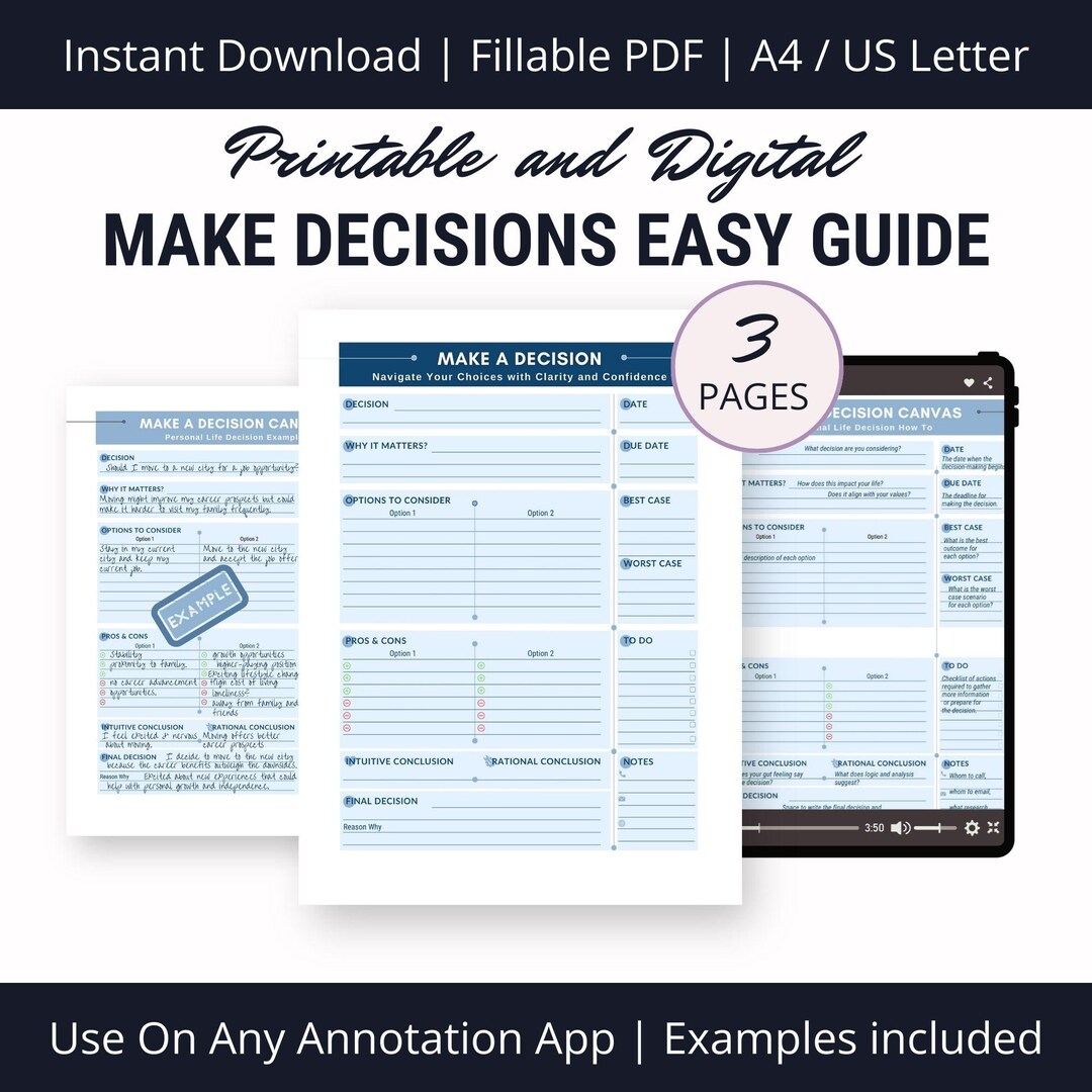 Make Decision Guide, Printable and Digitally Fillable Template, Journal ...