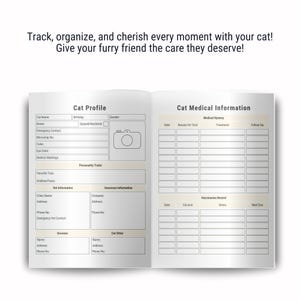 Cat Care Activity and Health Journal, Printable Kitten Owner Planner ...
