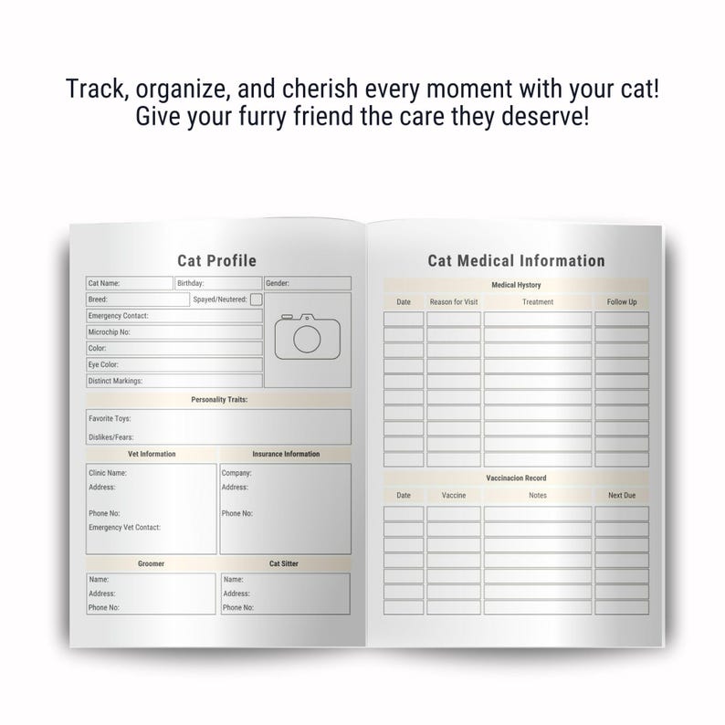 Cat Care Activity and Health Journal, Printable Kitten Owner Planner ...