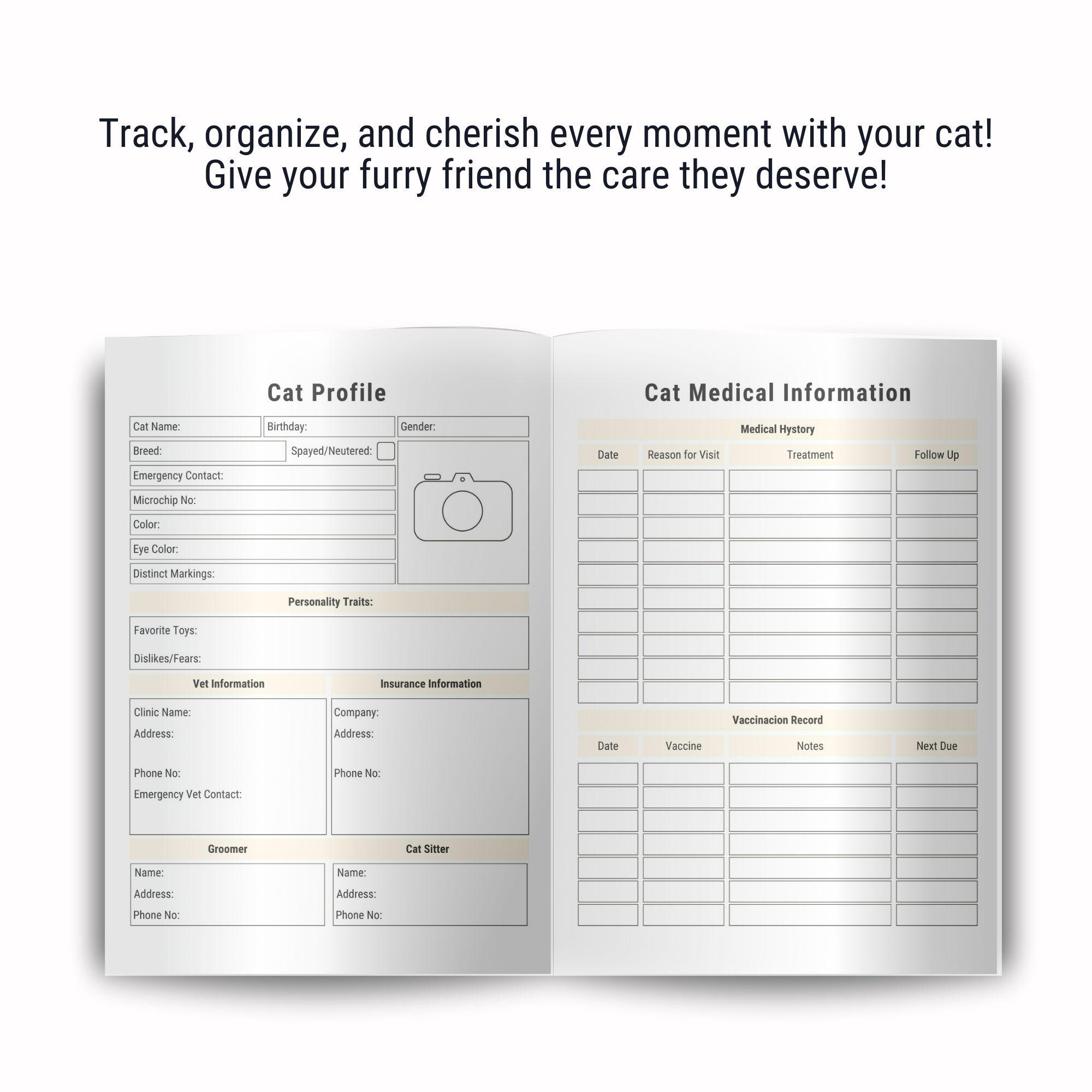 Cat Care Activity and Health Journal, Printable Kitten Owner Planner ...