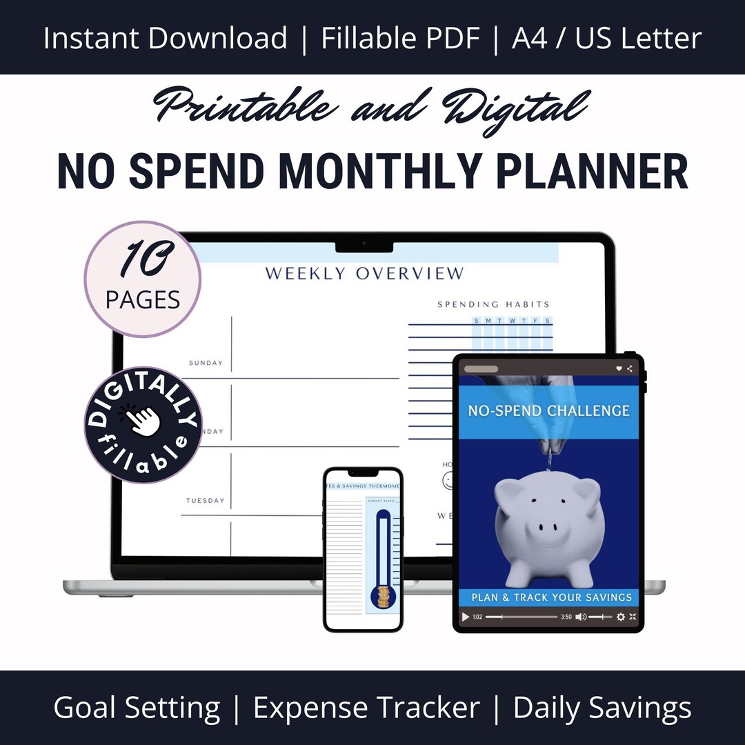 No Spend Challenge Monthly Digitally Fillable Planner PDF, Budget ...