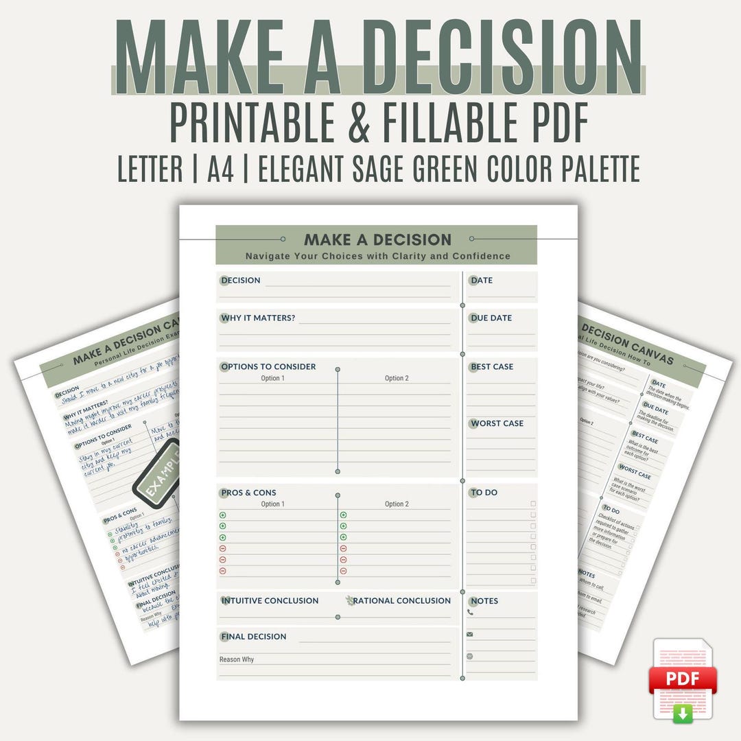 Make a Decision Printable Template, Journal Inserts, Planner Notebook ...