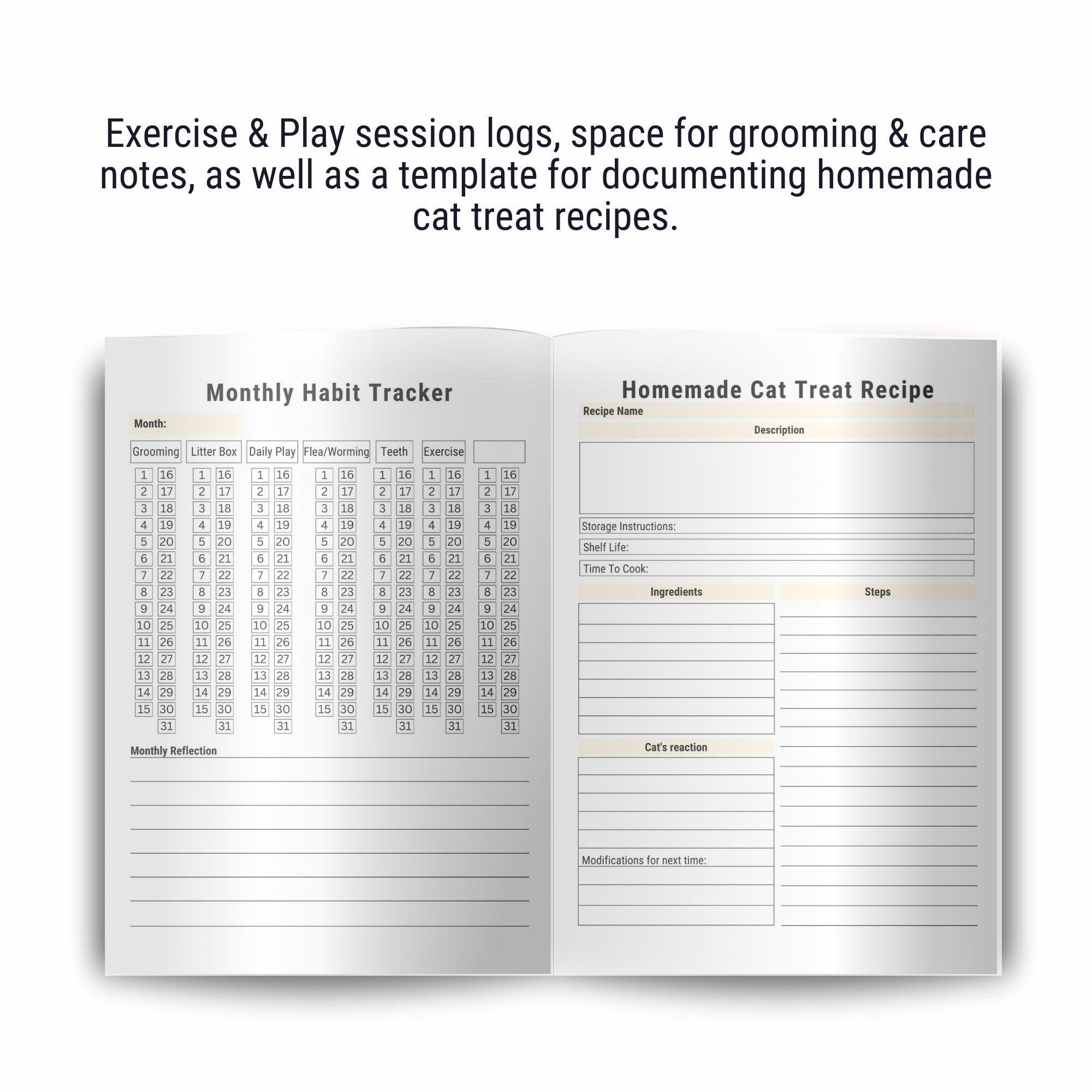 Cat Care Activity and Health Journal, Printable Kitten Owner Planner ...