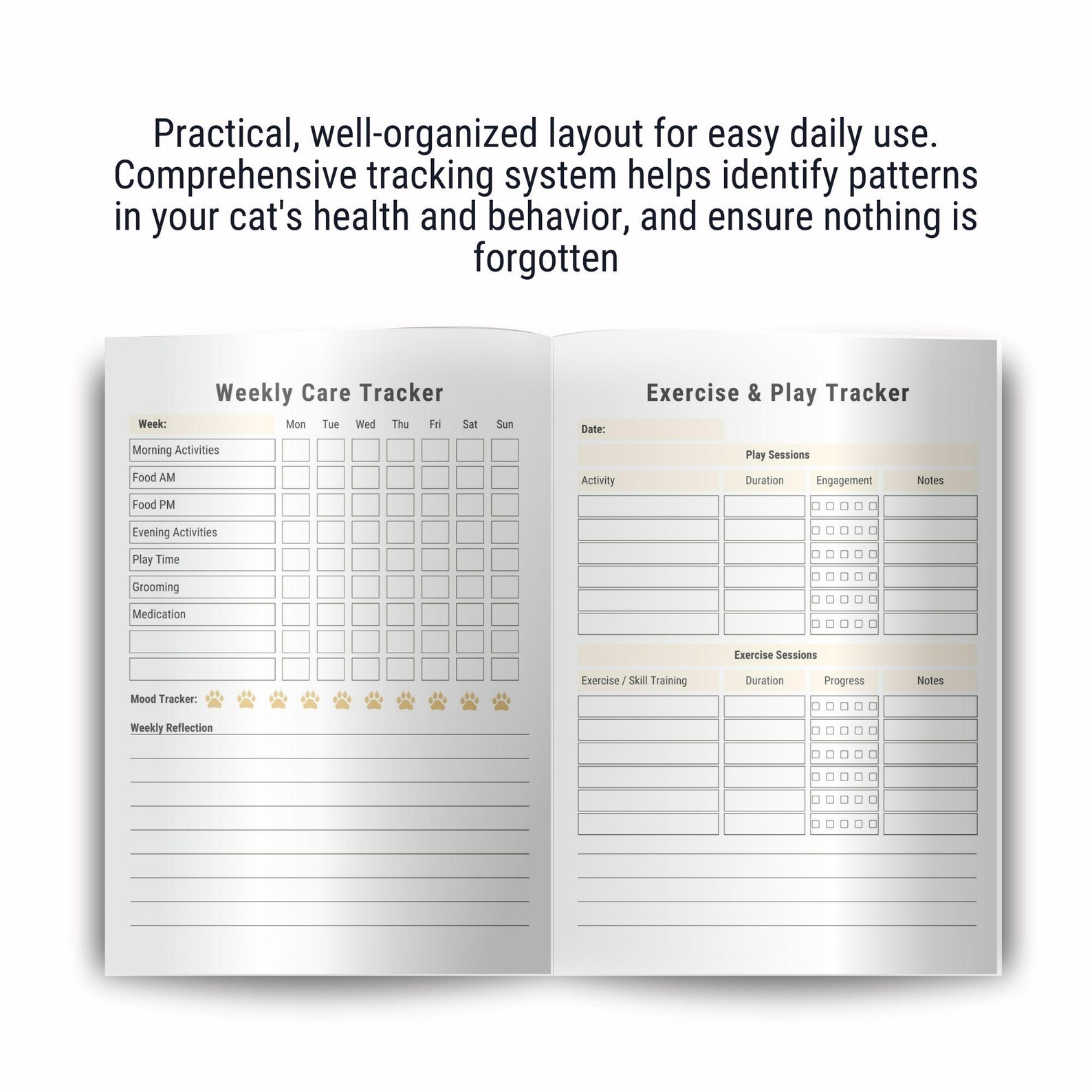 Cat Care Activity and Health Journal, Printable Kitten Owner Planner ...