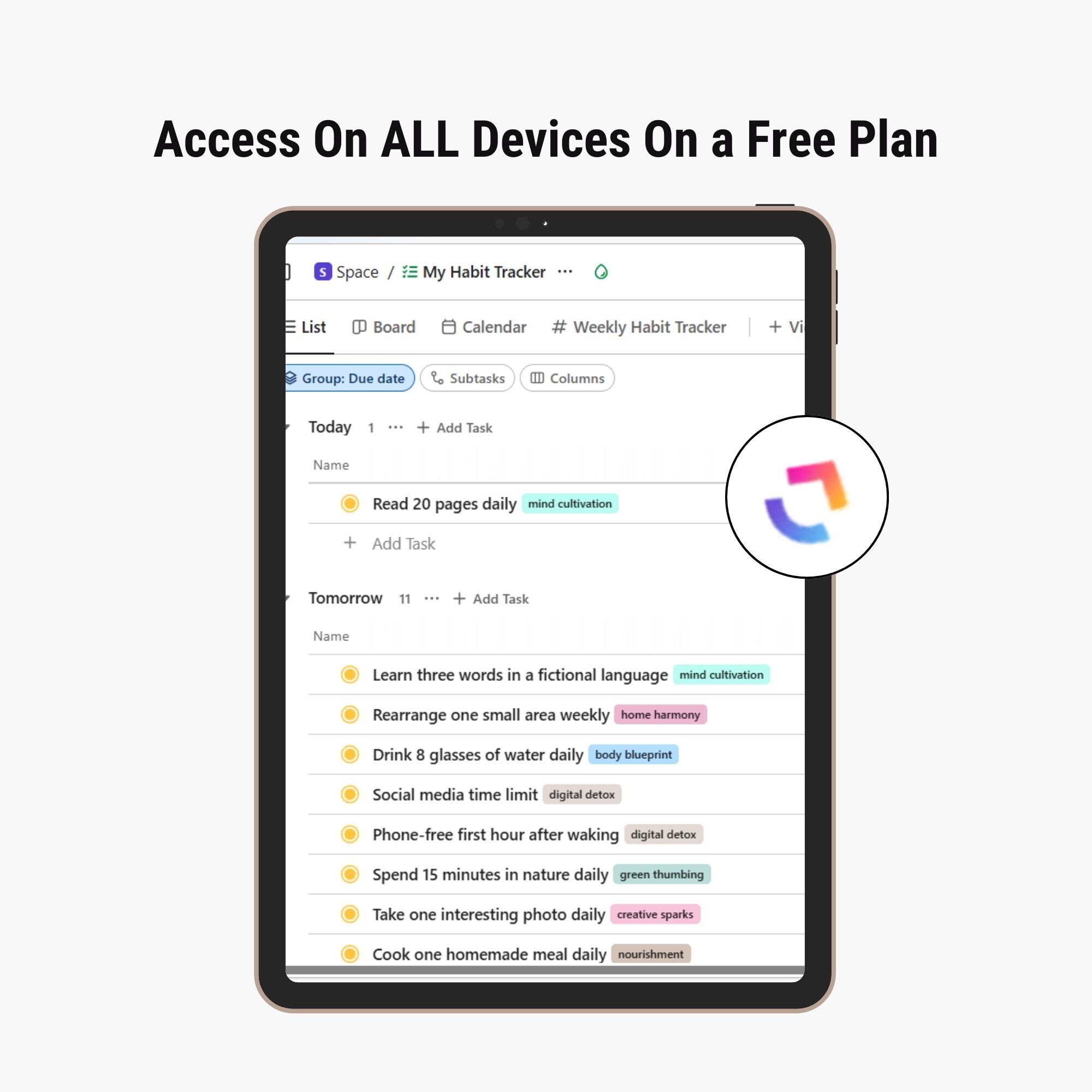 Clickup Habit Tracker, Customizable Mobile App, Free Editable, Build ...