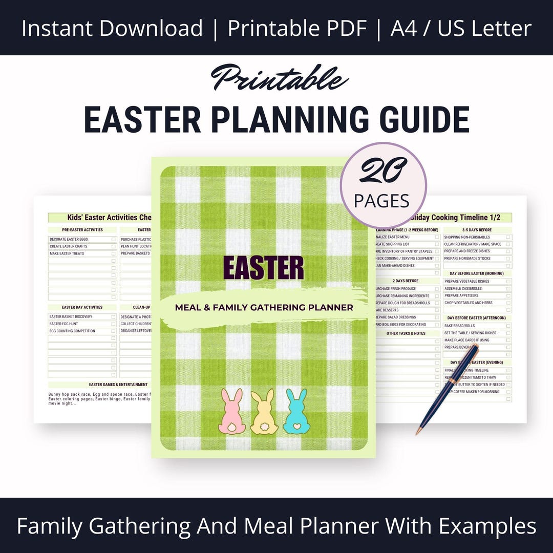 Easter Family Gathering and Meal Planner Printable PDF, Holiday Food ...