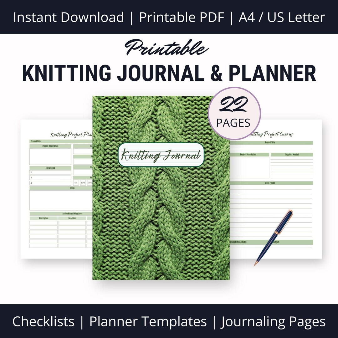 Knitting Planner Journal Printable, Craft Project Planning Templates ...