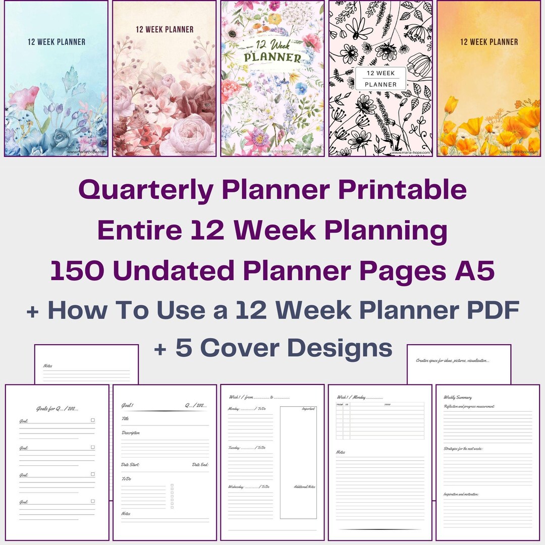 Quarterly Planner Printable: 12 Week Planning, 150 Undated Planner ...