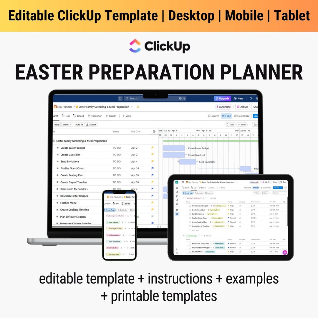 Clickup Easter Planner, Family Gathering and Meal Preparation Organizer ...