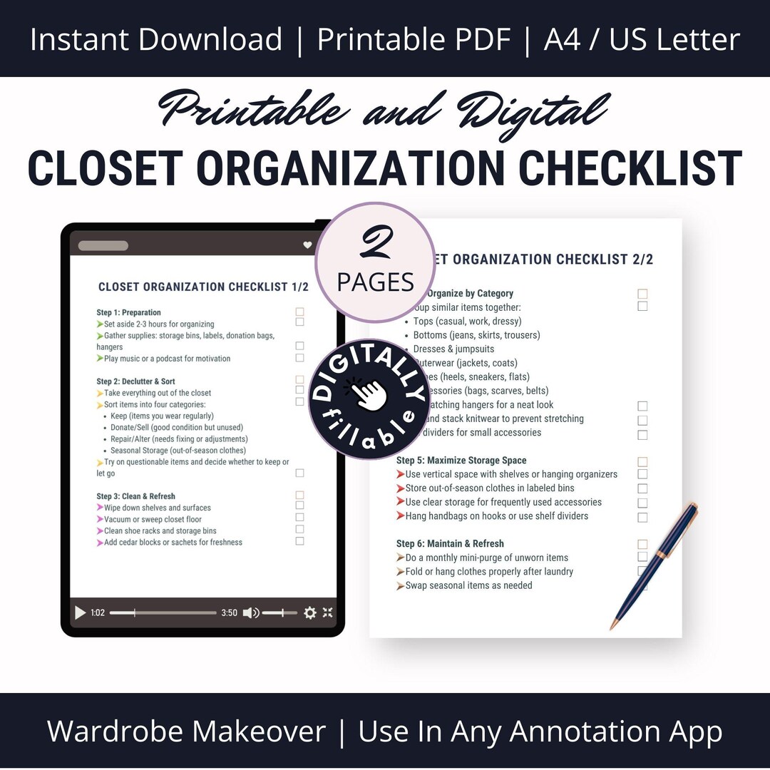 Closet Cleanout Planner Insert Checklist, Clothing Declutter and ...