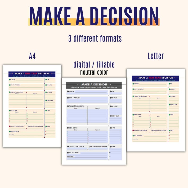 Easy Make Decision Printable and Digitally Fillable Template, Journal ...