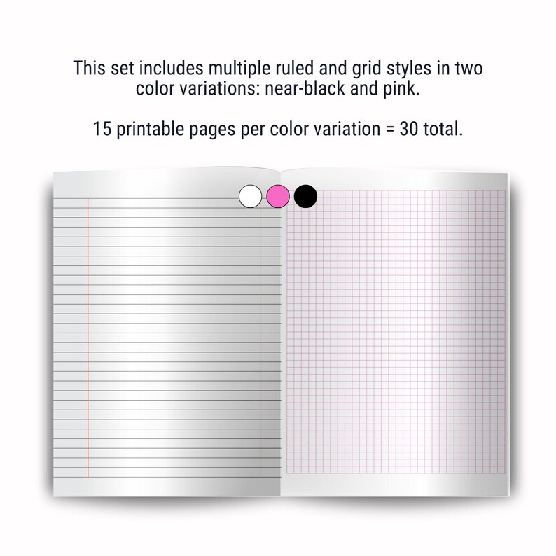 School Standard Notebook Pages Printable PDF, Wide + College Ruled ...