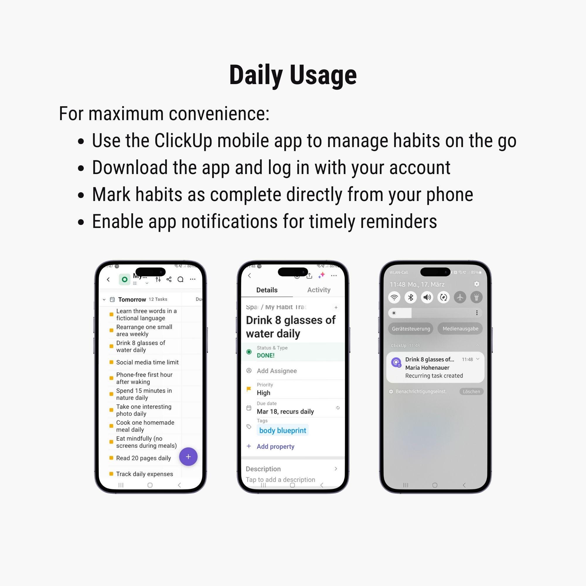 Clickup Habit Tracker, Customizable Mobile App, Free Editable, Build ...