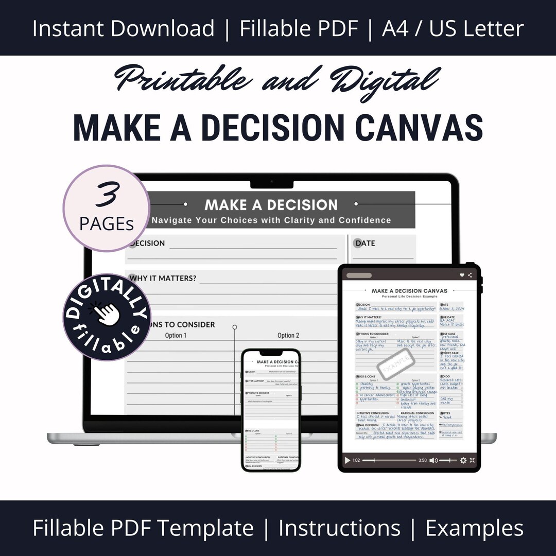 Digital Make A Decision Template, Digitally Fillable, Journal and ...
