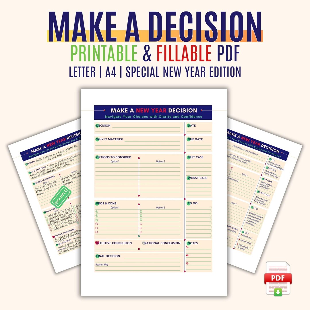 Make Decision Help Printable Template, Journal Inserts, Planner ...