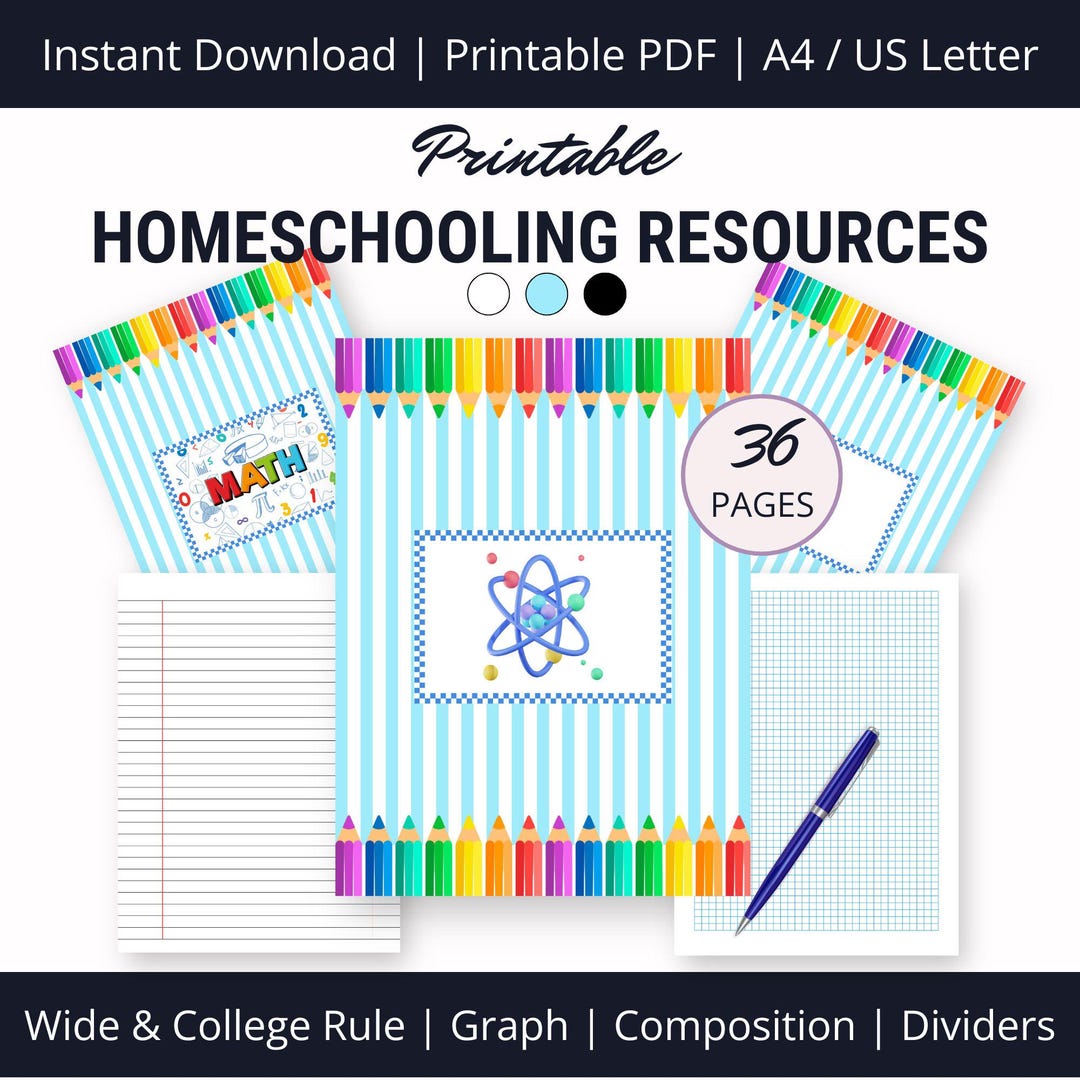 Homeschooling Printable Resources, Notebook Pages PDF, Wide and College ...