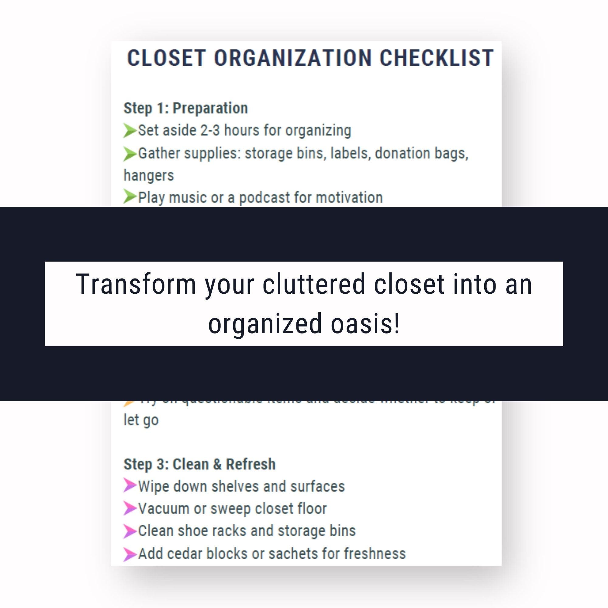 Closet Cleanout Planner Insert Checklist, Clothing Declutter and ...