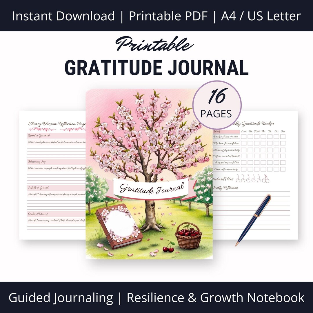Gratitude Journal Printable for Resilience and Growth, Cherry Themed ...
