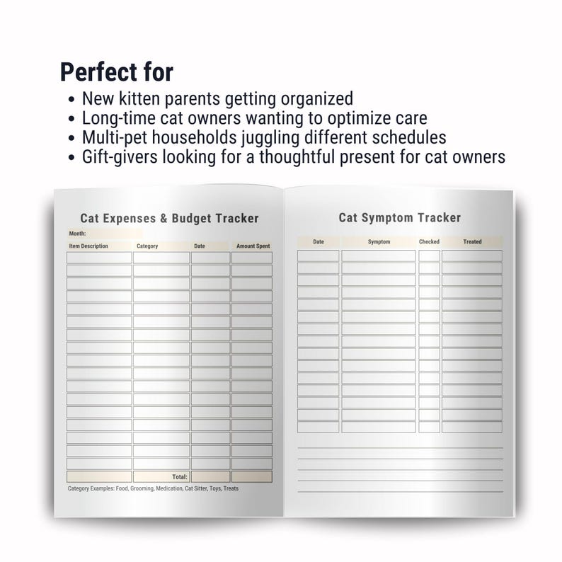Cat Care Activity and Health Journal, Printable Kitten Owner Planner ...