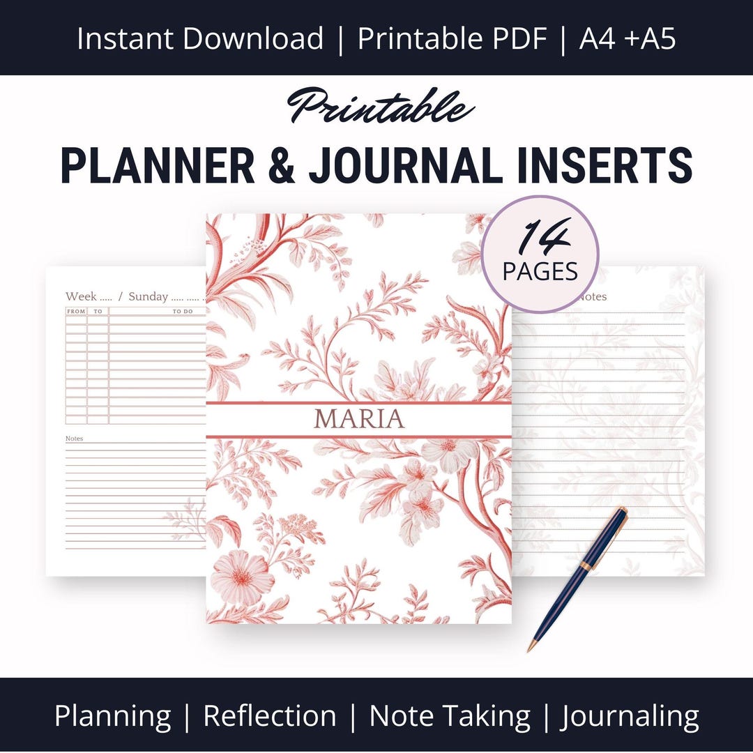 Floral Rose Toile Inspired Inserts for Journals and Planners, Cover ...