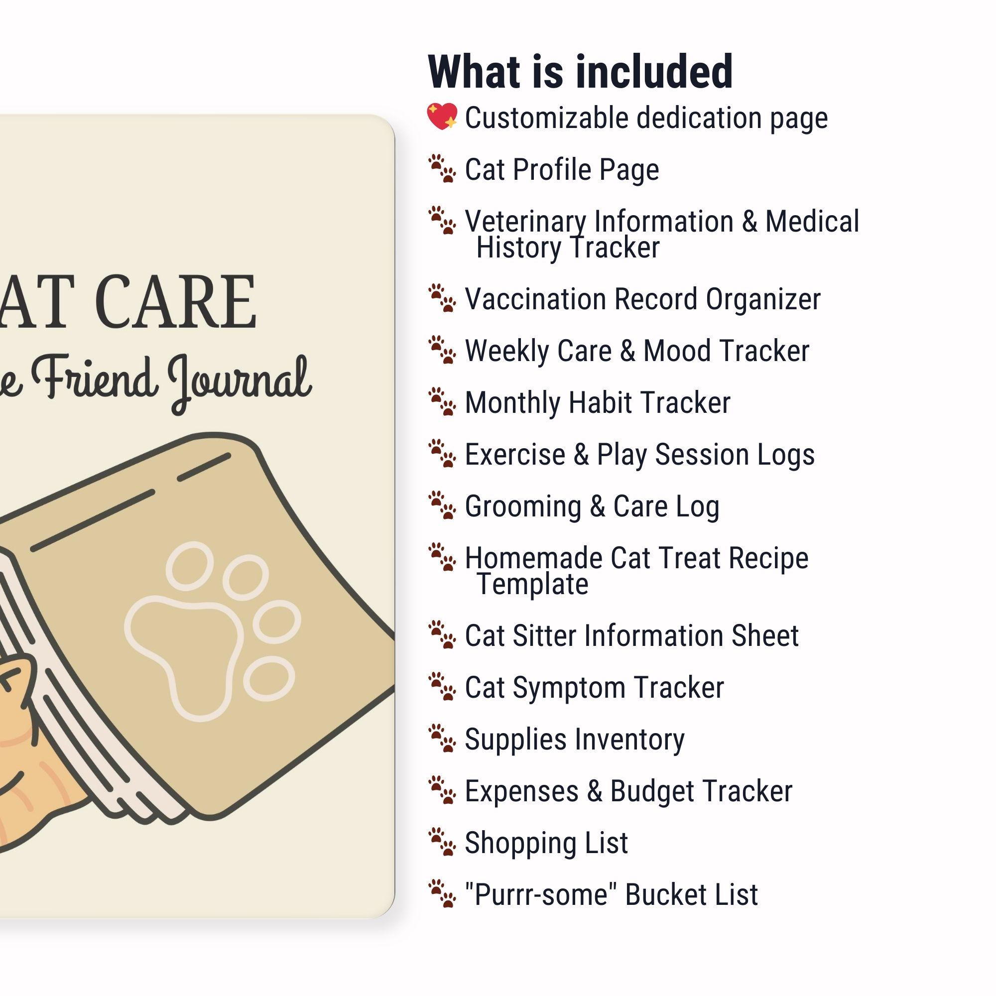 Cat Care Activity and Health Journal, Printable Kitten Owner Planner ...