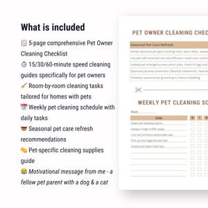Pet Owner Cleaning Checklist Printable Pages PDF, 15-30-60 Minutes ...