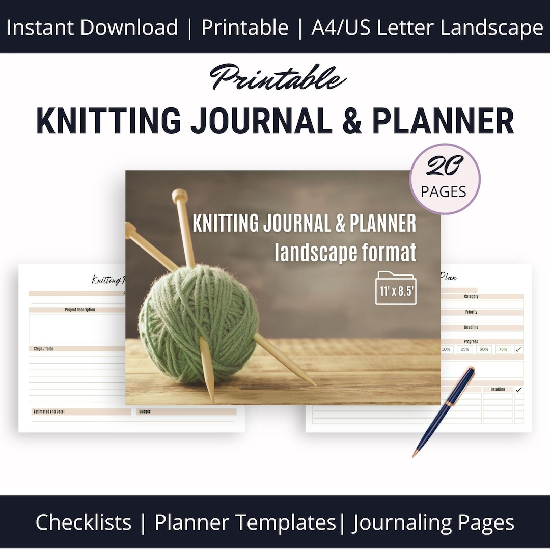 Knitting Planner and Journal Printable Landscape Templates, Craft ...
