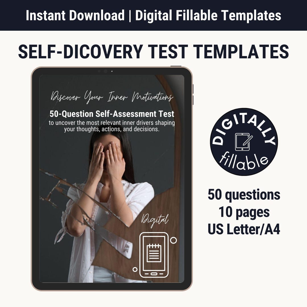 Self Discovery Test, Digitally Fillable PDF, 50 Questions Self ...