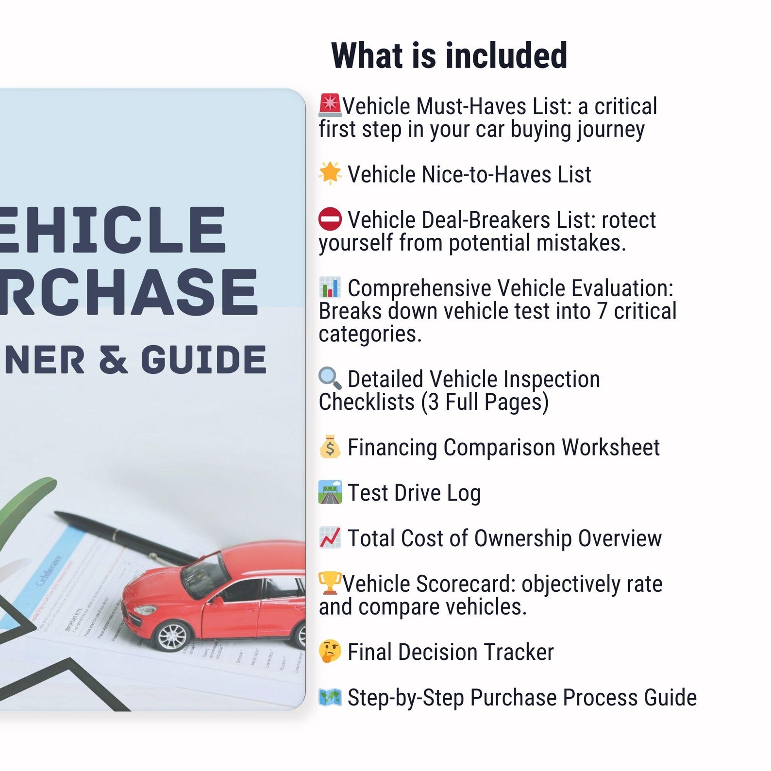 Vehicle Purchase Step by Step Printable Guide, New Car Buying Planner ...
