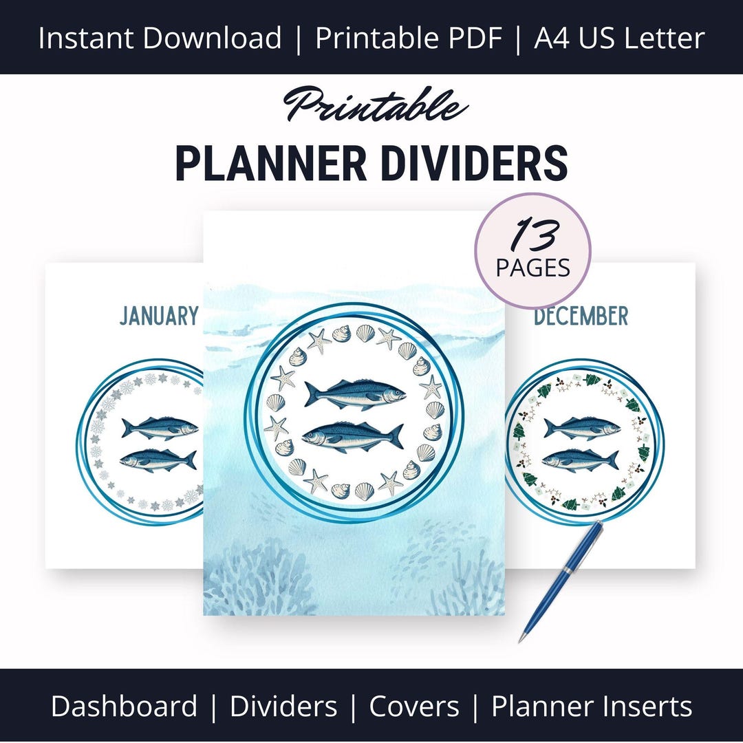 Monthly Planner Dividers, Whimsy Sardines Journal Dashboard Inserts ...