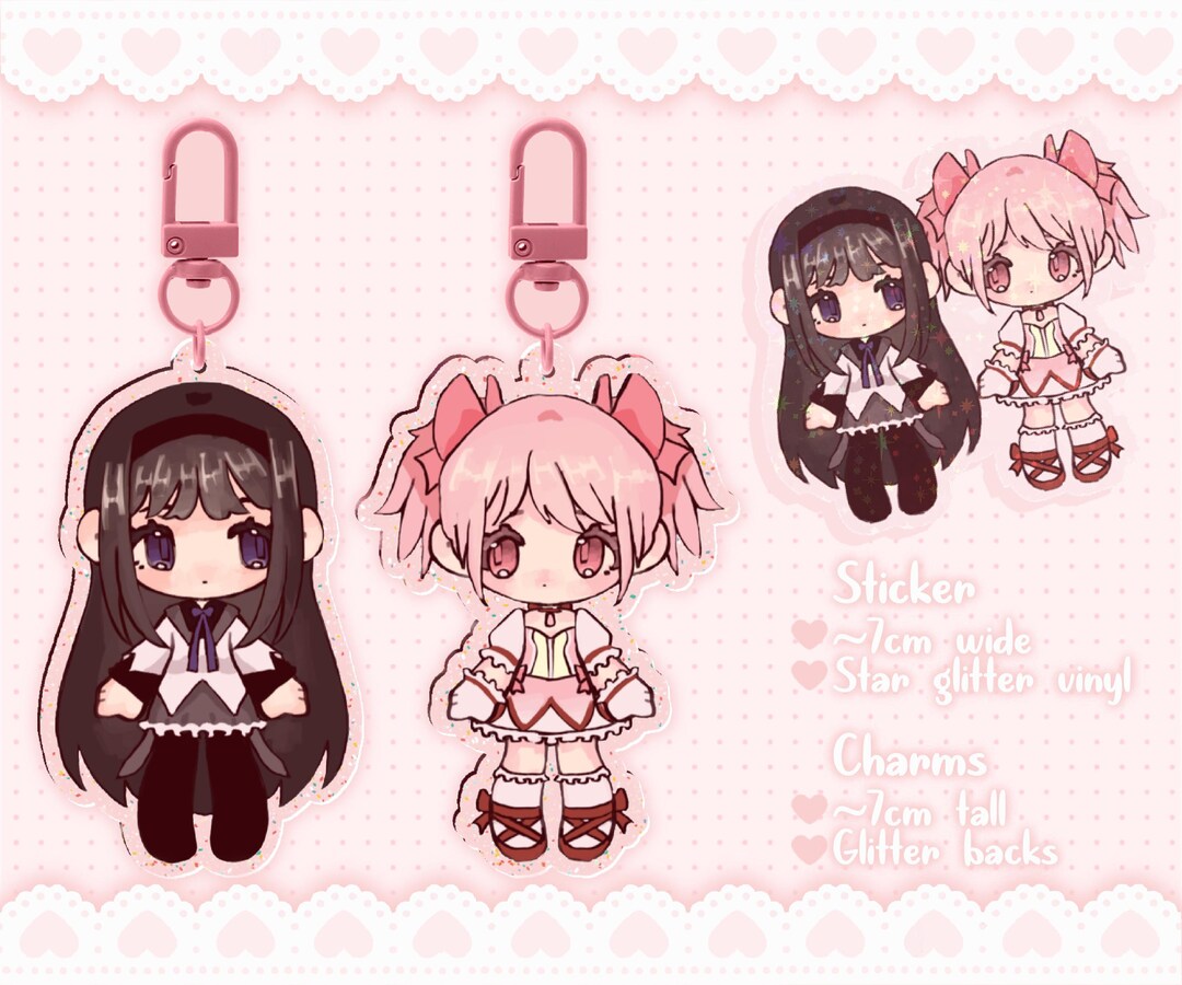 Homura / Madoka Charms and Sticker ୨୧ 3 Inch Glitter Charm Keychain ...
