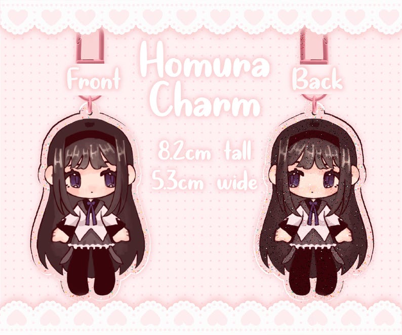 Homura / Madoka Charms and Sticker ୨୧ 3 Inch Glitter Charm Keychain ...