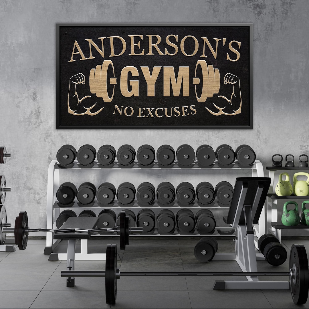 Custom Gym Wall Art – Personalized Name Gym Sign Canvas, No Excuses ...