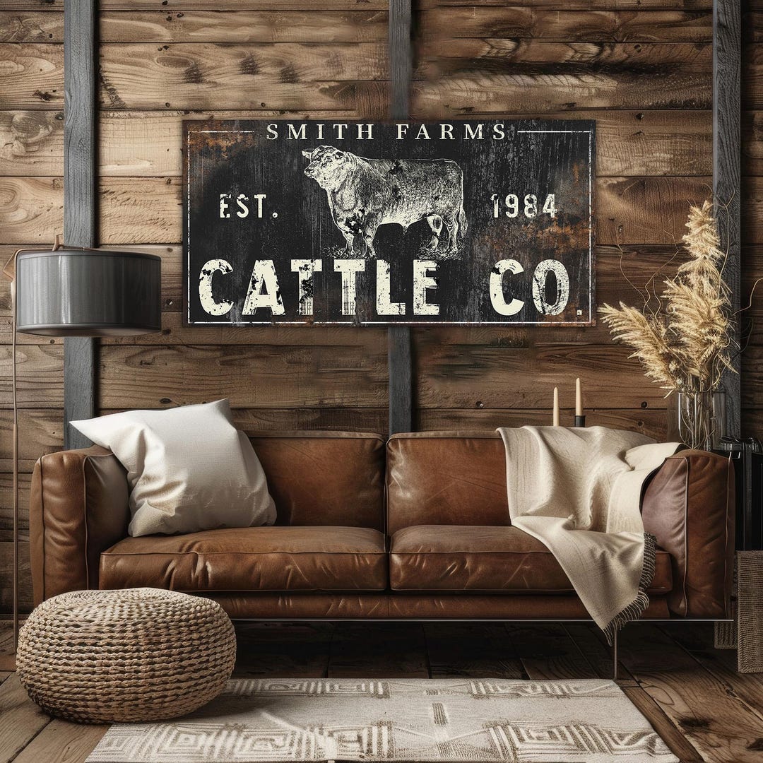 Custom Cattle Sign, Cattle Ranch Sign, Last Name Sign, Angus Cattle Art ...