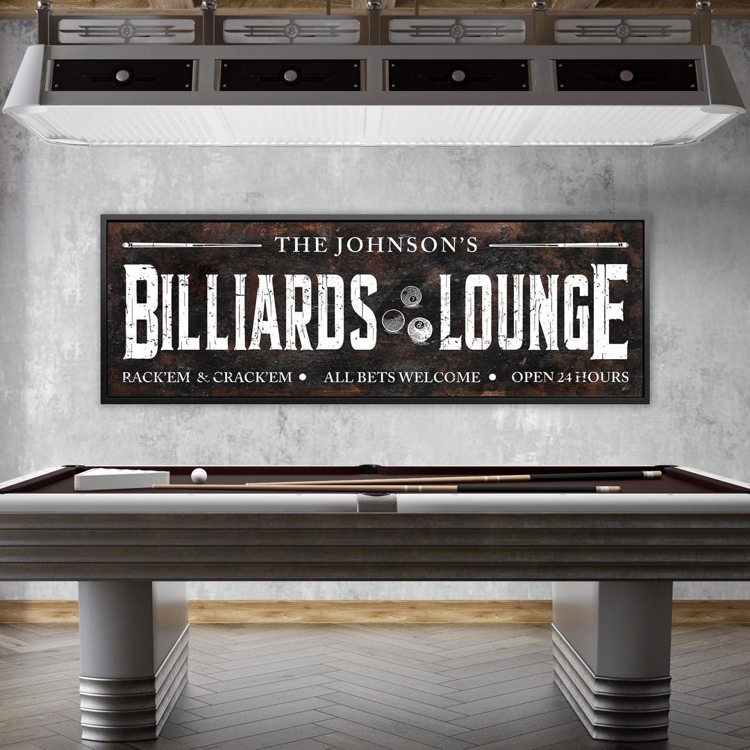 Billiards Lounge Wall Sign – Custom Family Name Canvas – Rustic Game ...