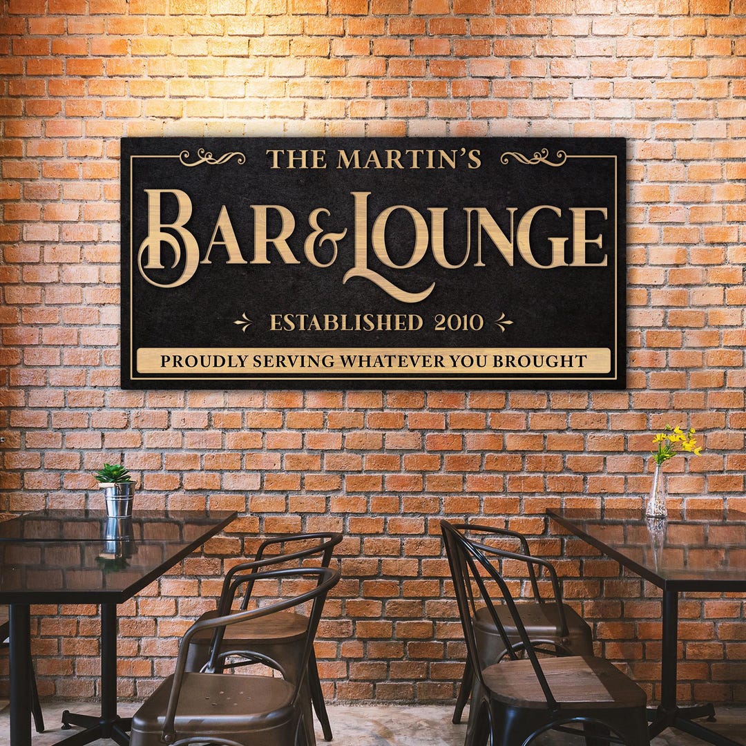 Bar & Lounge Wall Sign – Custom Family Name Canvas – Home Bar Decor ...
