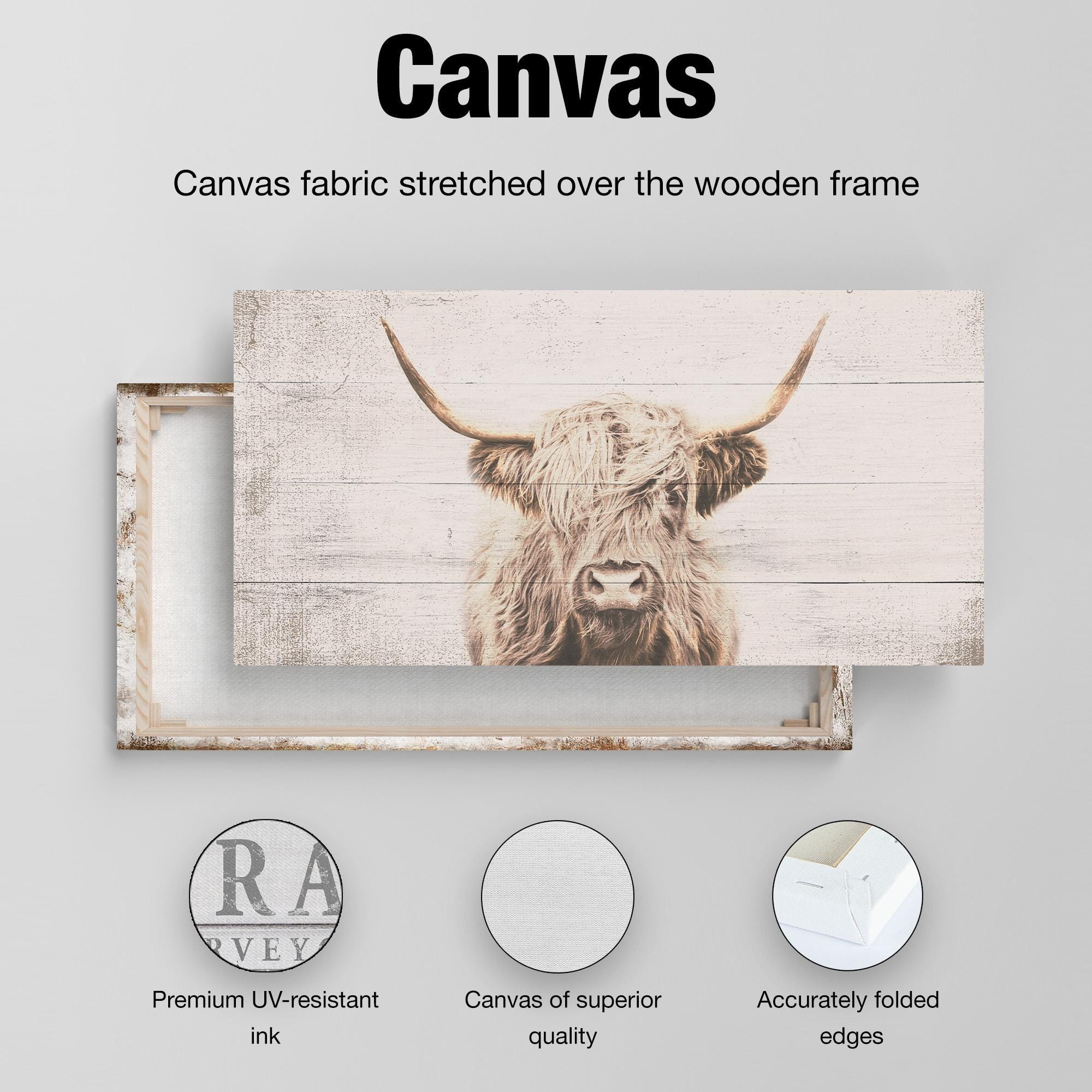 Rustic Highland Cow Wall Art – Farmhouse Canvas Print With Wood ...