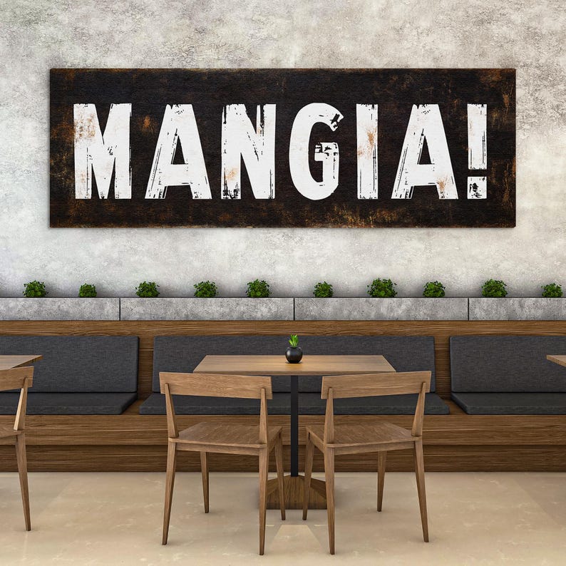 MANGIA Kitchen Sign Italian Eat Wall Decor Dining Room Rustic Farmhouse ...