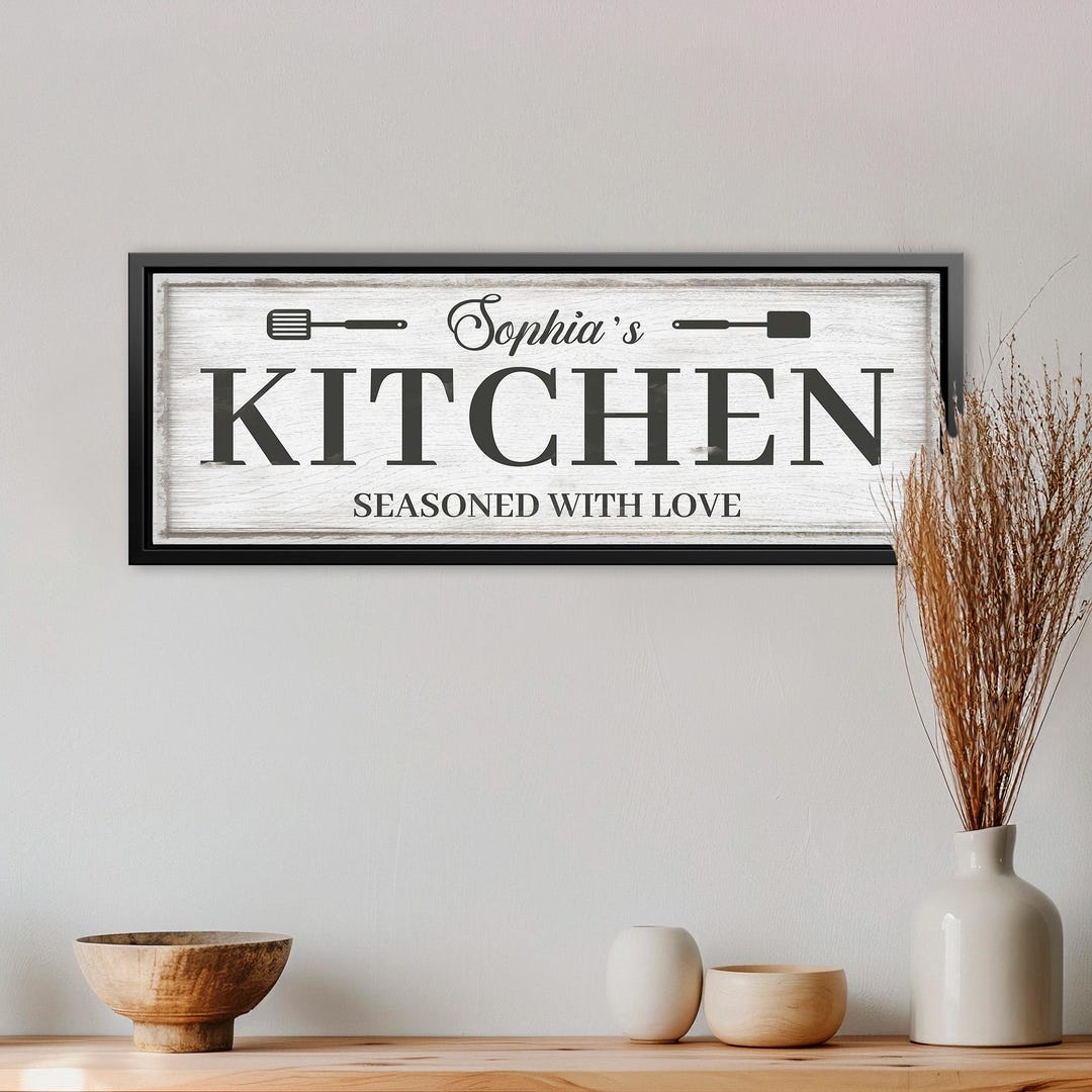 Custom Kitchen Canvas Sign – Personalized “seasoned With Love” Wall Art ...