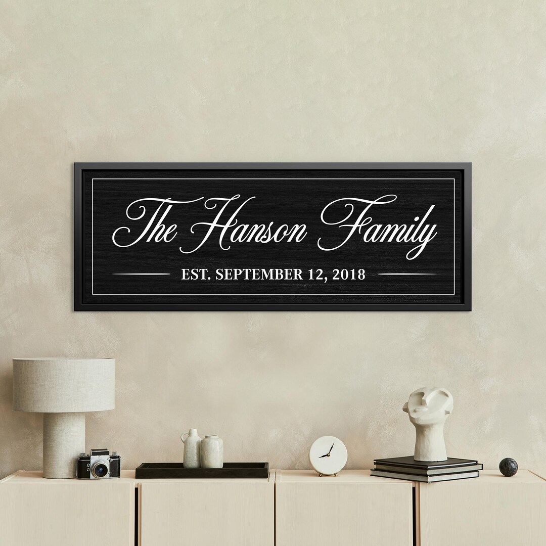 The Hanson Family Established Sign – Custom Last Name Canvas, Black ...