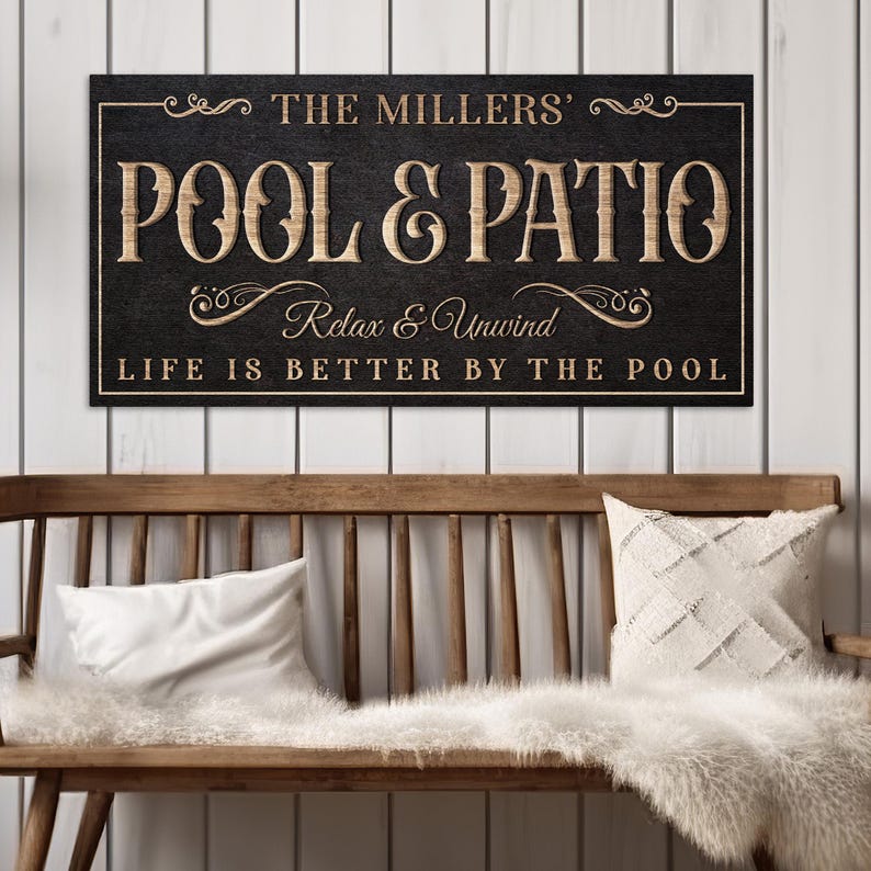 Personalized Pool & Patio Sign Custom Family Name Outdoor Canvas Wall ...