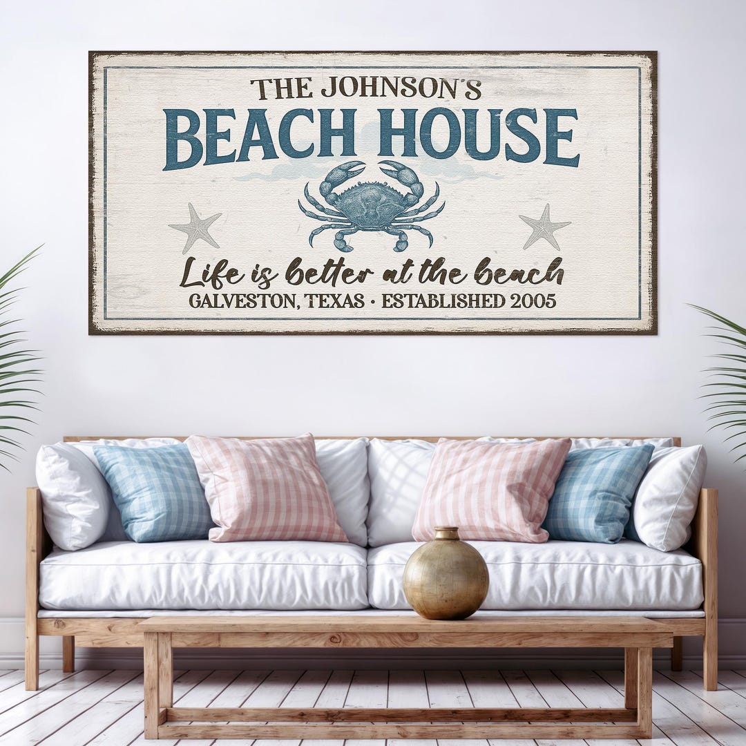 Personalized Beach House Sign – Custom Canvas With Family Name ...