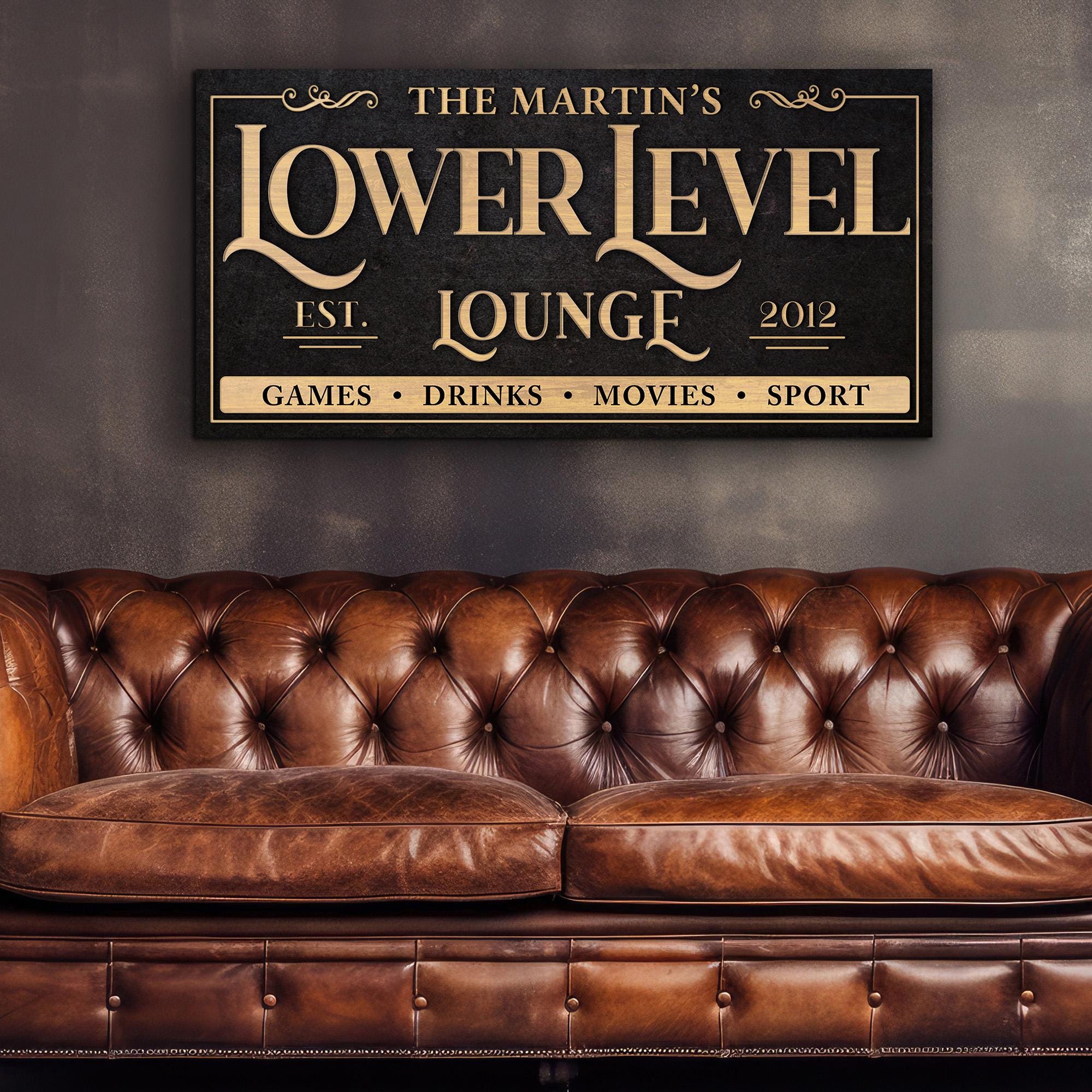 Lower Level Lounge Wall Sign – Custom Family Name Canvas – Home Bar ...