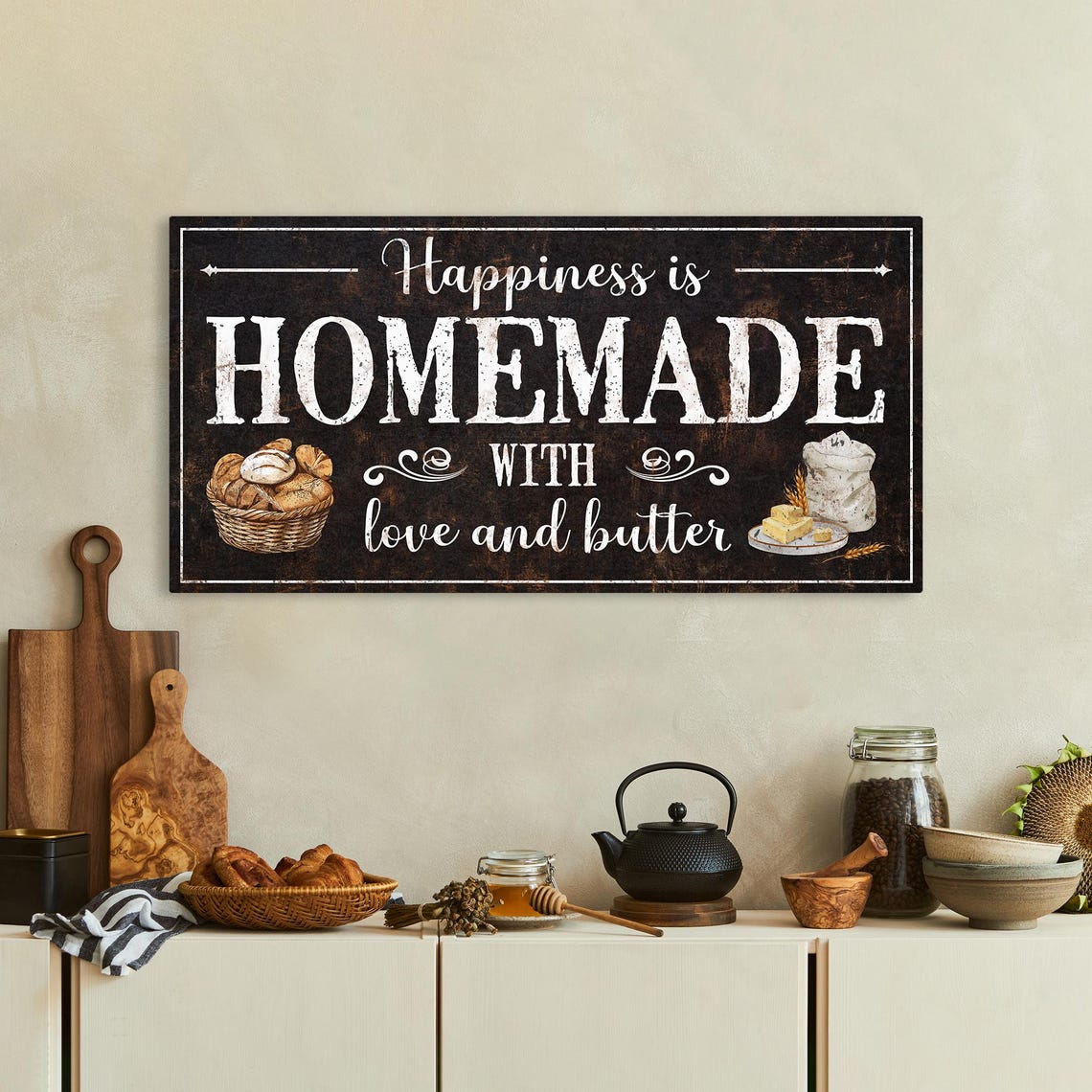 Happiness is Homemade Sign | Farmhouse Kitchen Wall Decor | Rustic ...
