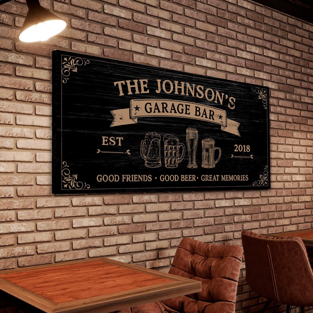 Garage Bar Sign – Personalized Family Name Wall Art, Rustic Bar or Man ...