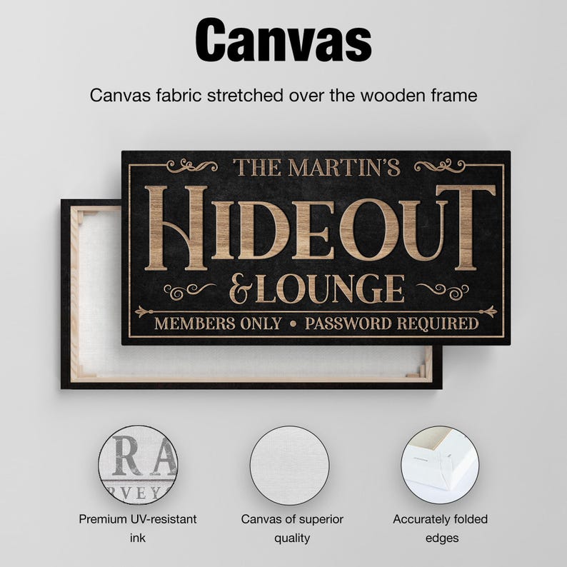 Personalized Hideout & Lounge Sign – Members Only Canvas Wall Art ...