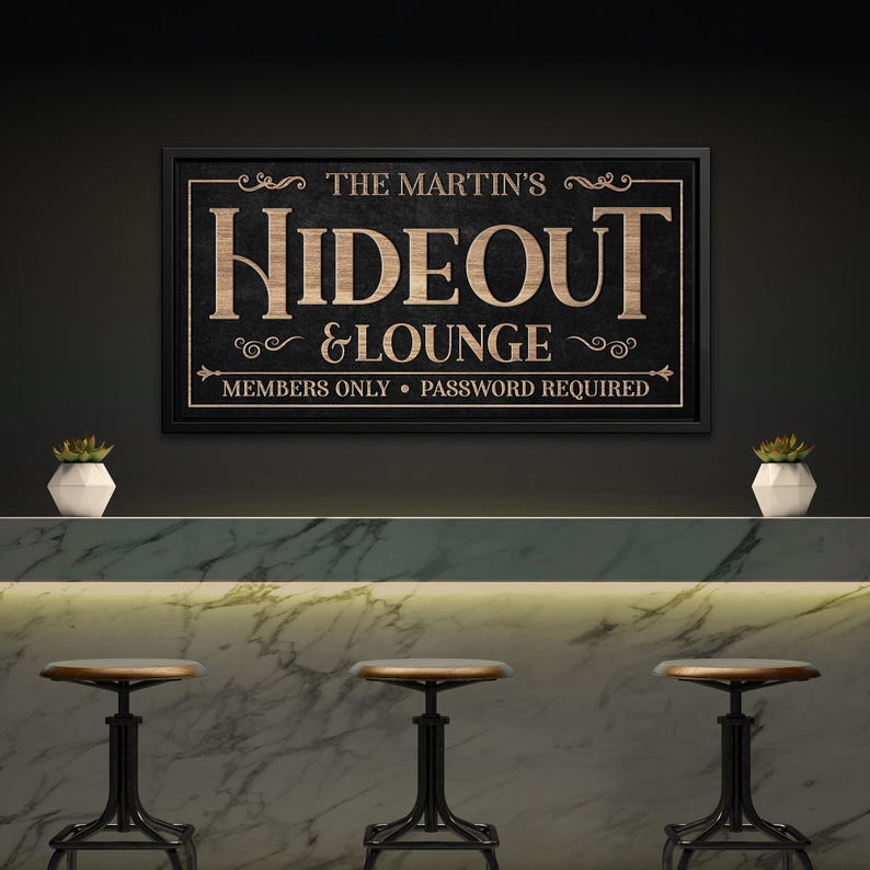 Personalized Hideout & Lounge Sign – Members Only Canvas Wall Art ...