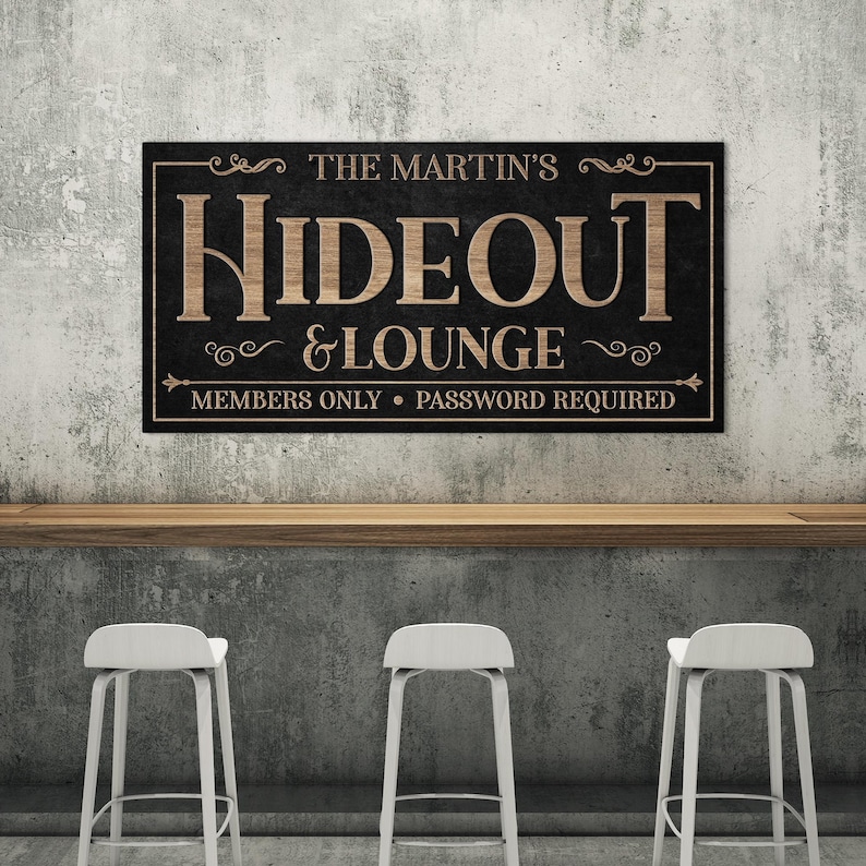 Personalized Hideout & Lounge Sign – Members Only Canvas Wall Art ...