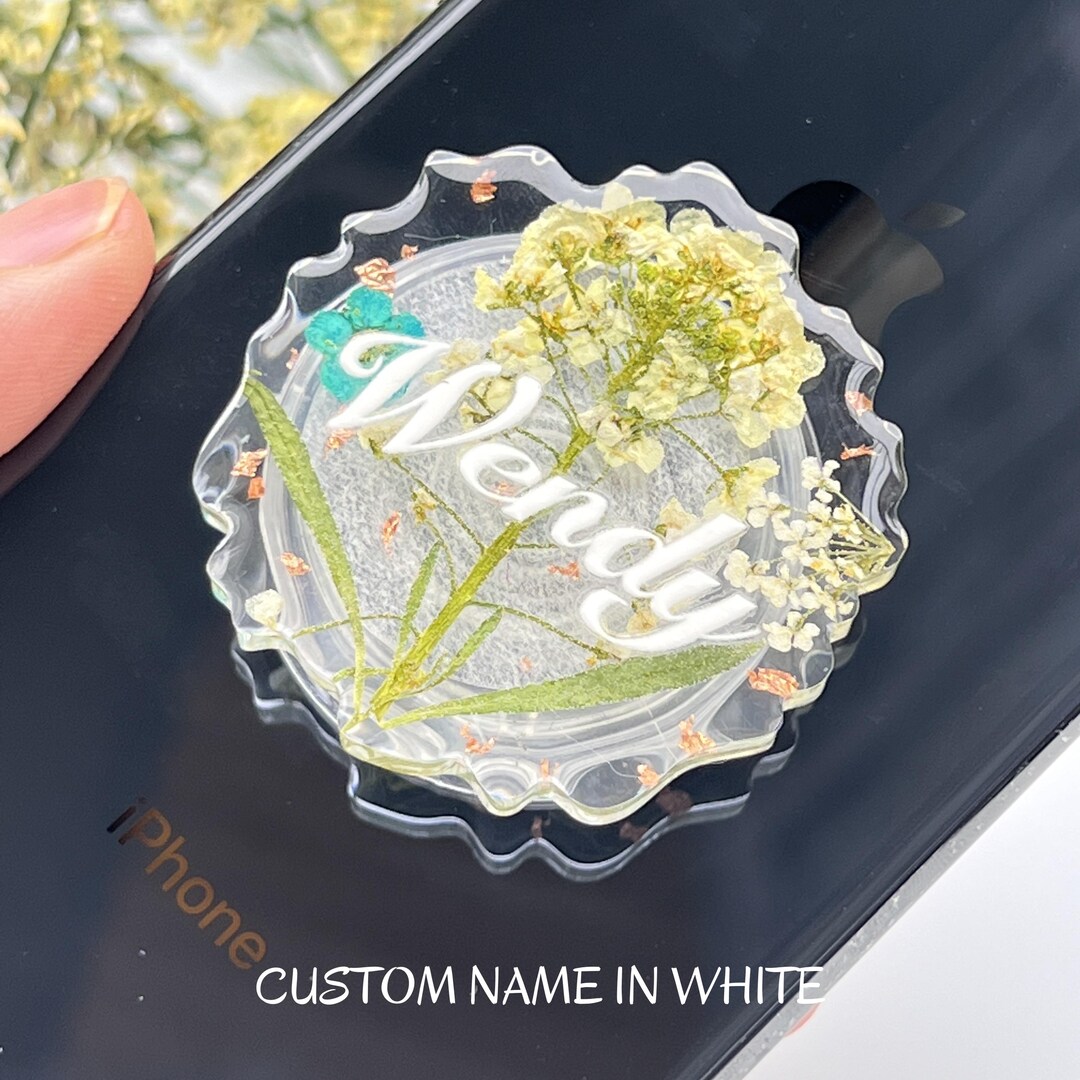 Birth Flower Resin Phone Stand, Real Floral Epoxy Popsocket Grip, Phone ...